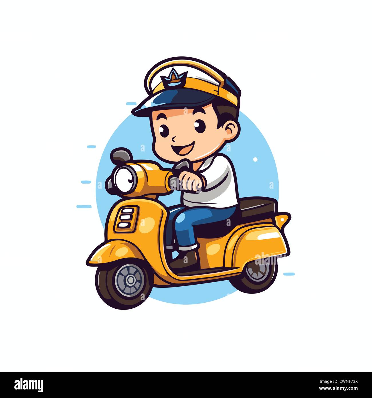 Cute cartoon boy riding scooter. Vector illustration on white ...