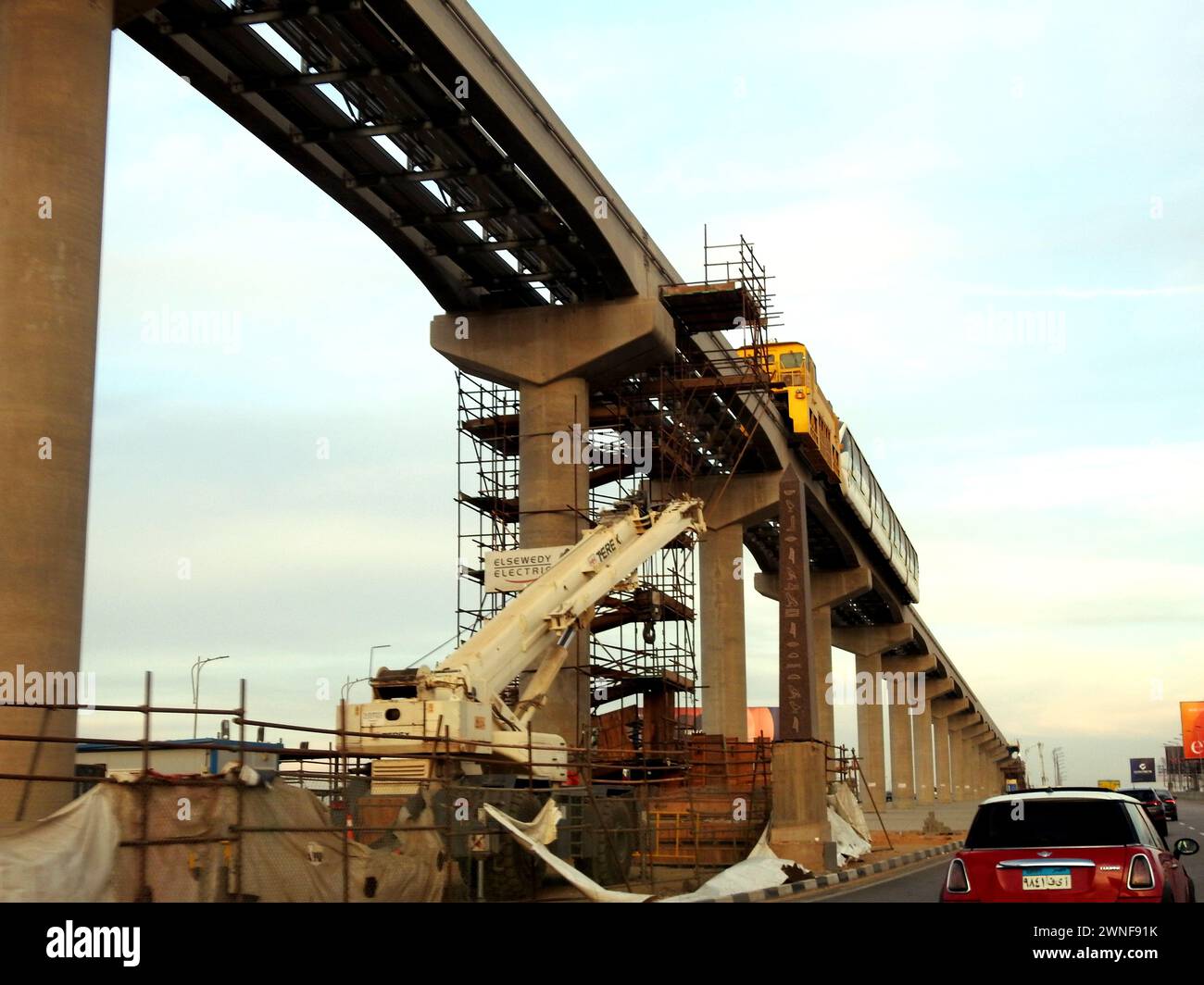 Cairo, Egypt, February 22 2024: installation of Egypt monorail vehicle ...