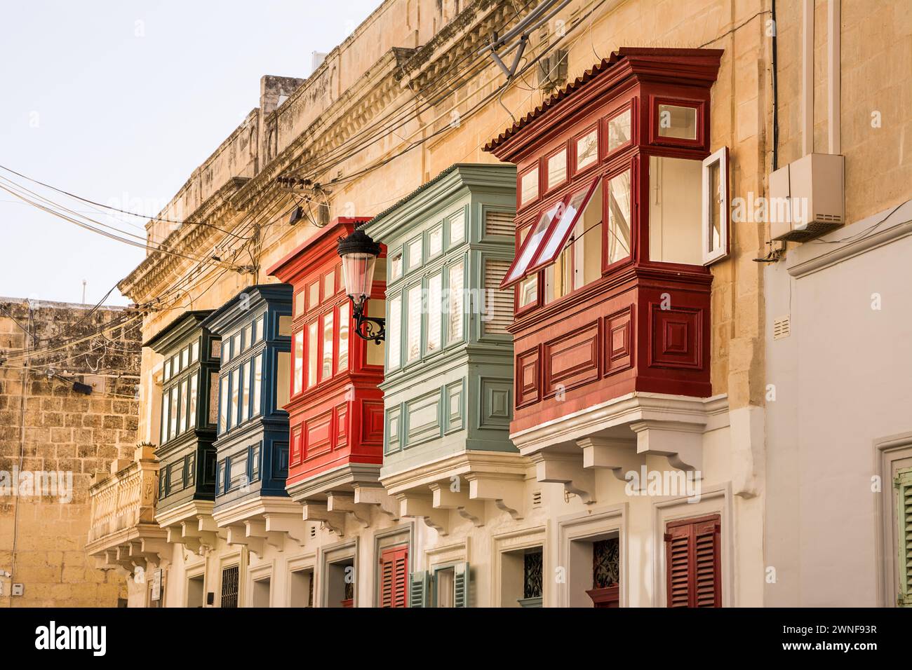 Gallarija, closed balconies, typical of Malta, of various colours Stock ...