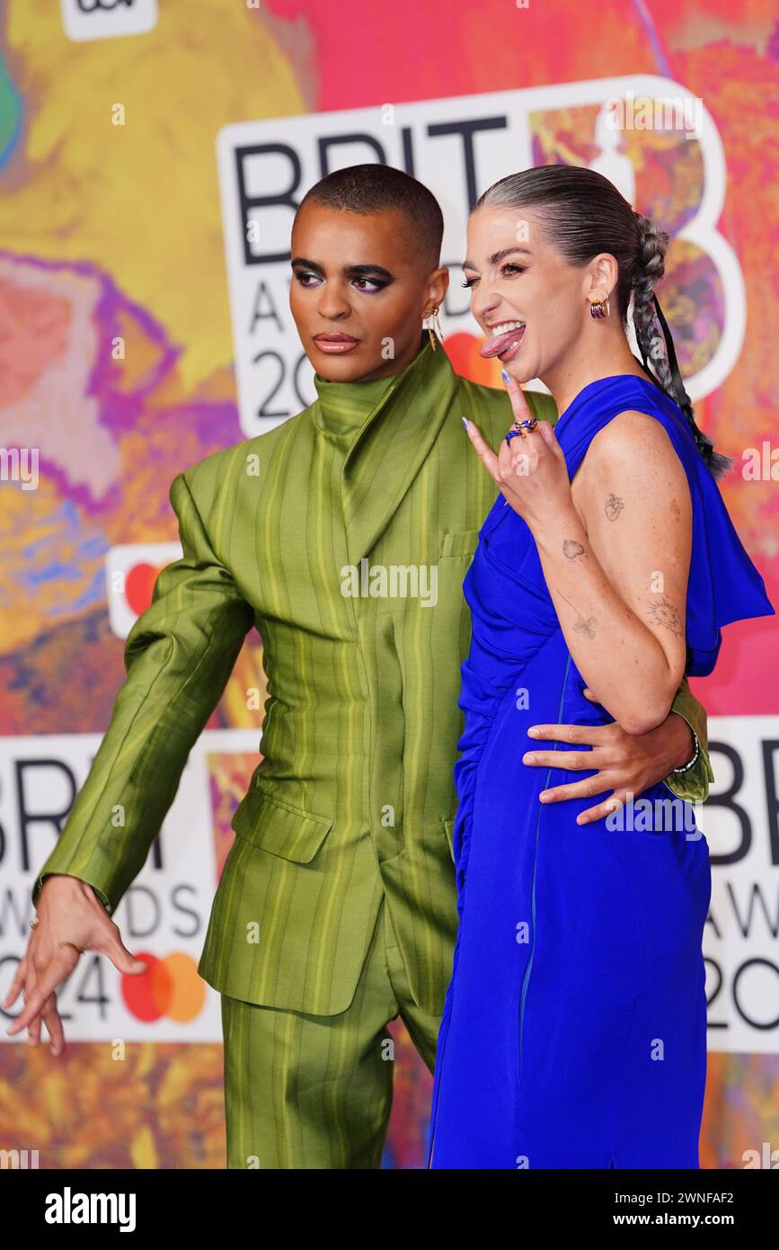 Layton Williams (left) and Harriet Rose attending the Brit Awards 2024 ...
