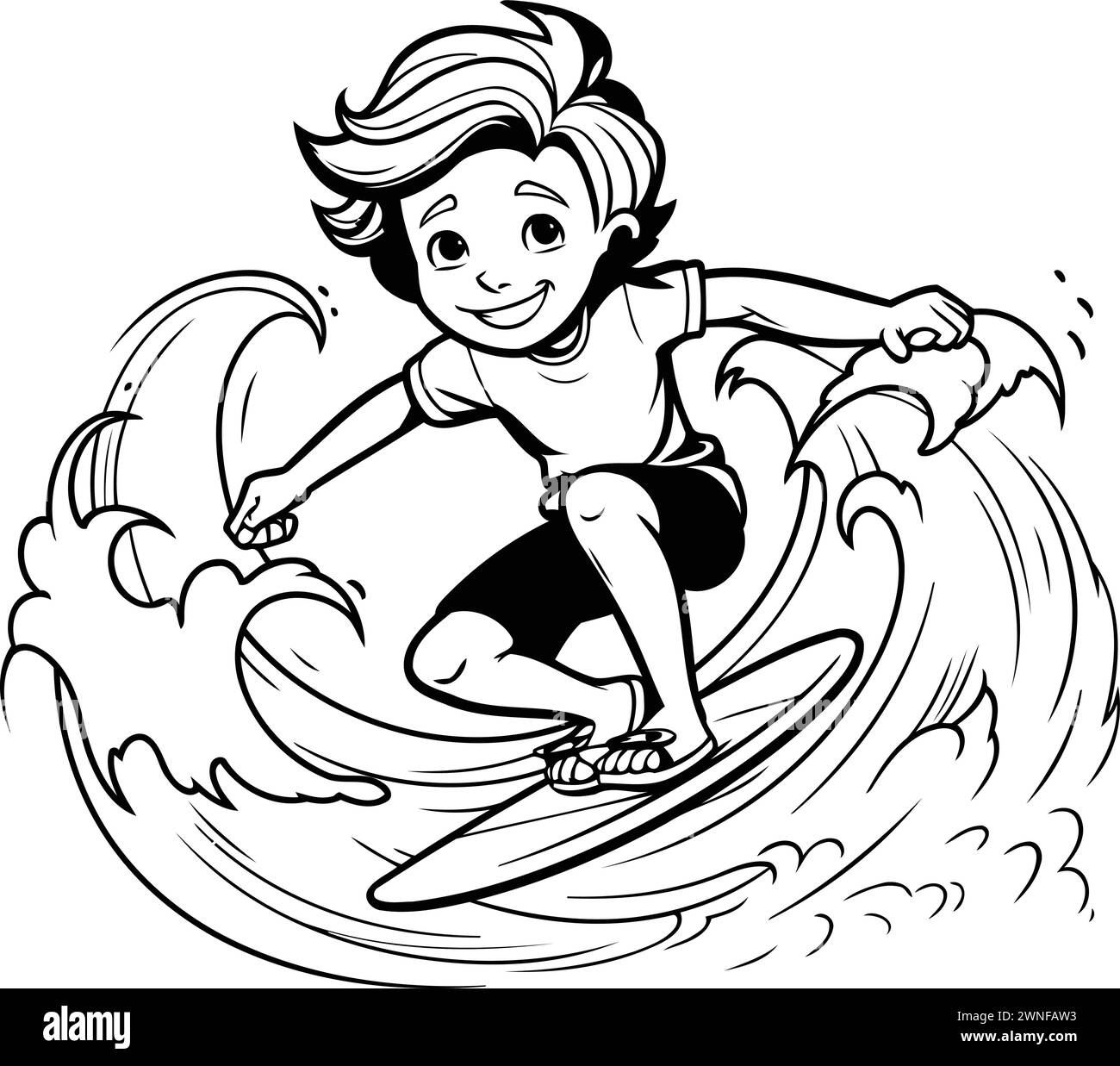 Surfing illustration book Black and White Stock Photos & Images - Alamy