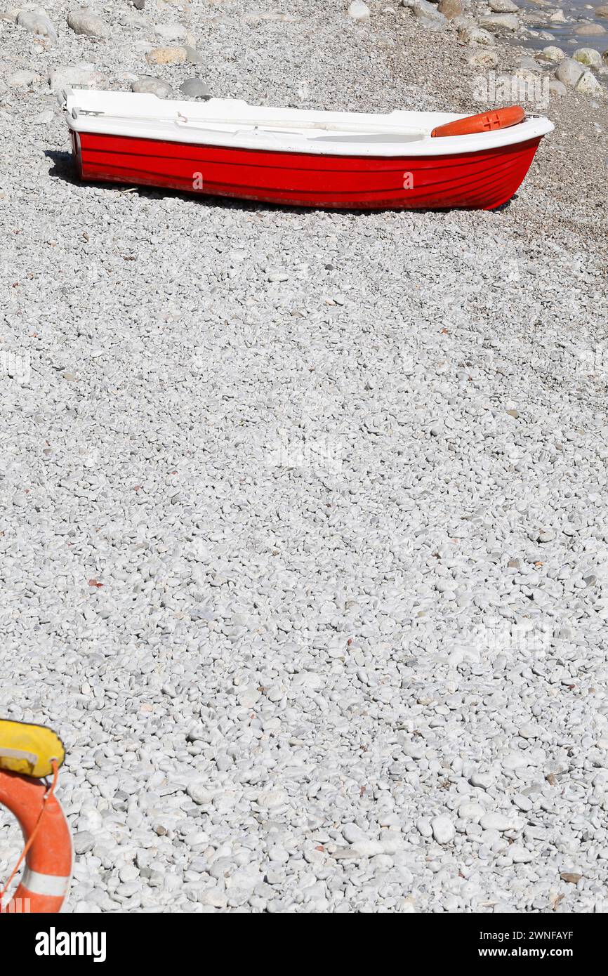 red fishing boat on beach of Marina Grande, Island of Capri, Italy ...