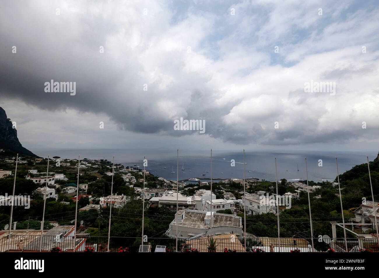Panoramic view of the Island of Capri, with colorful buildings, a major ...