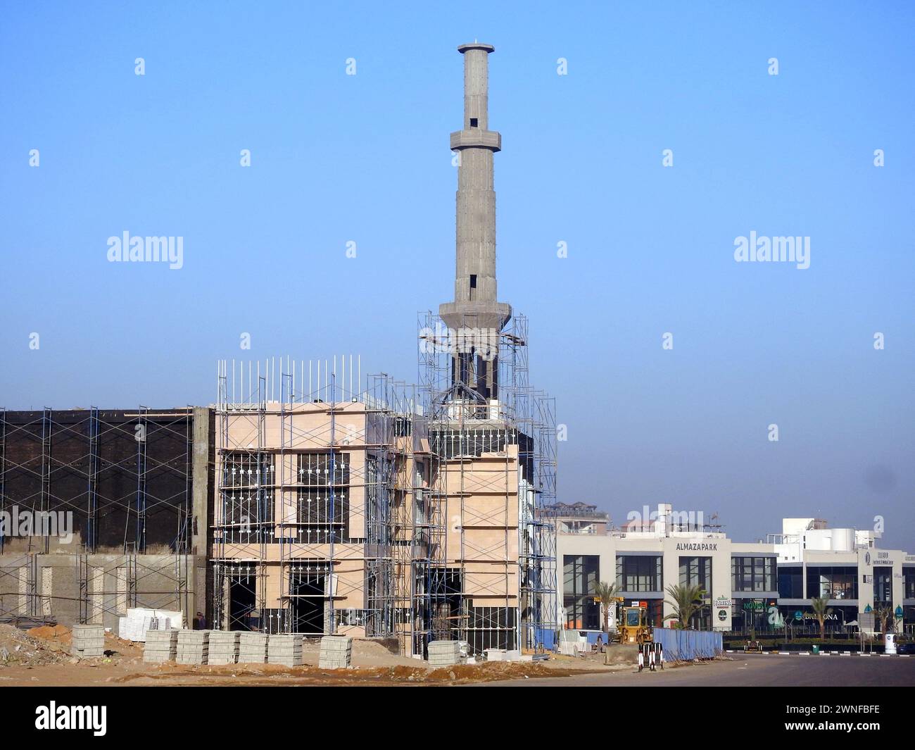 Cairo, Egypt, December 16 2023: A construction site of a new mosque ...