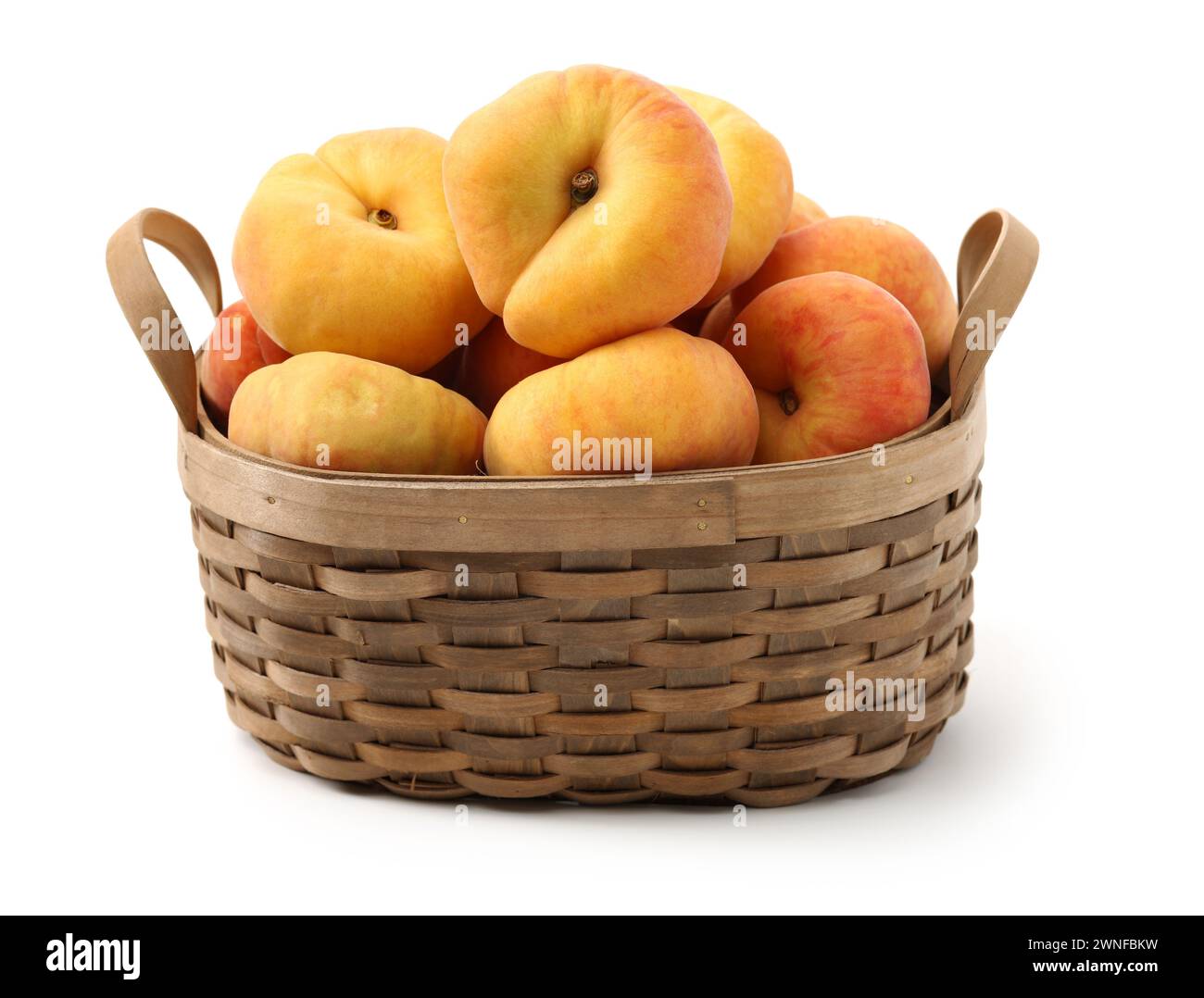 chinese flat peaches on white background Stock Photo - Alamy