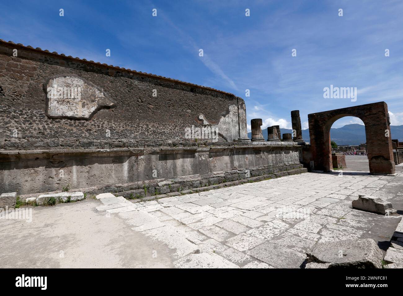 Famous antique ruins of town Pompeii, Italy. Pompeii was destroyed and ...