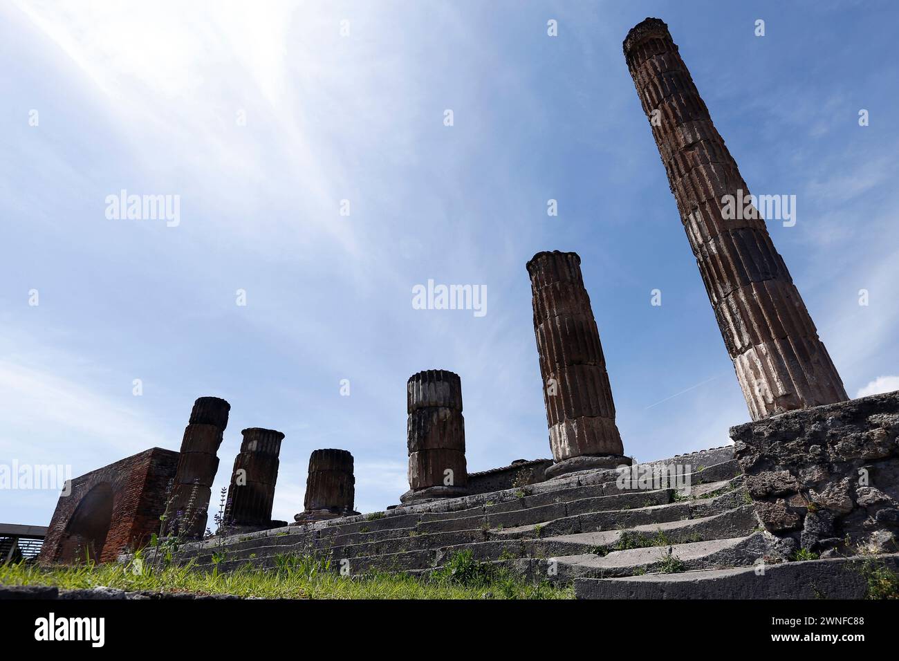 Famous antique ruins of town Pompeii, Italy. Pompeii was destroyed and ...