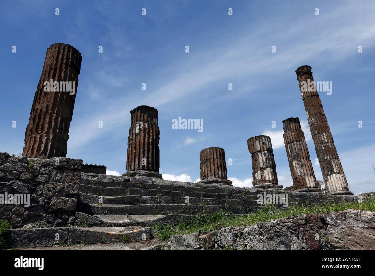 Famous antique ruins of town Pompeii, Italy. Pompeii was destroyed and ...