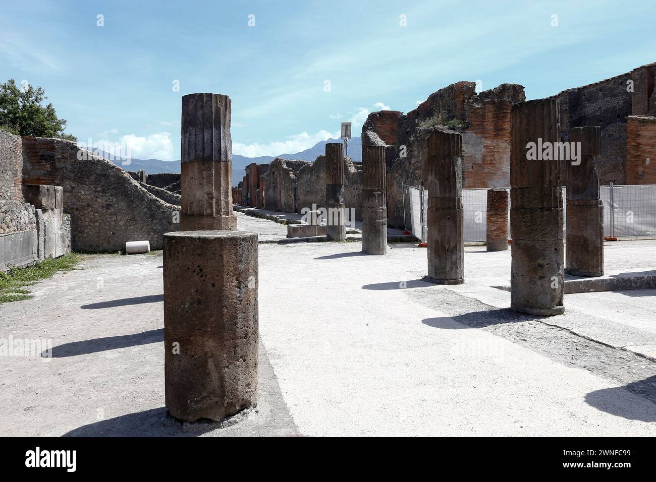 Famous antique ruins of town Pompeii, Italy. Pompeii was destroyed and ...