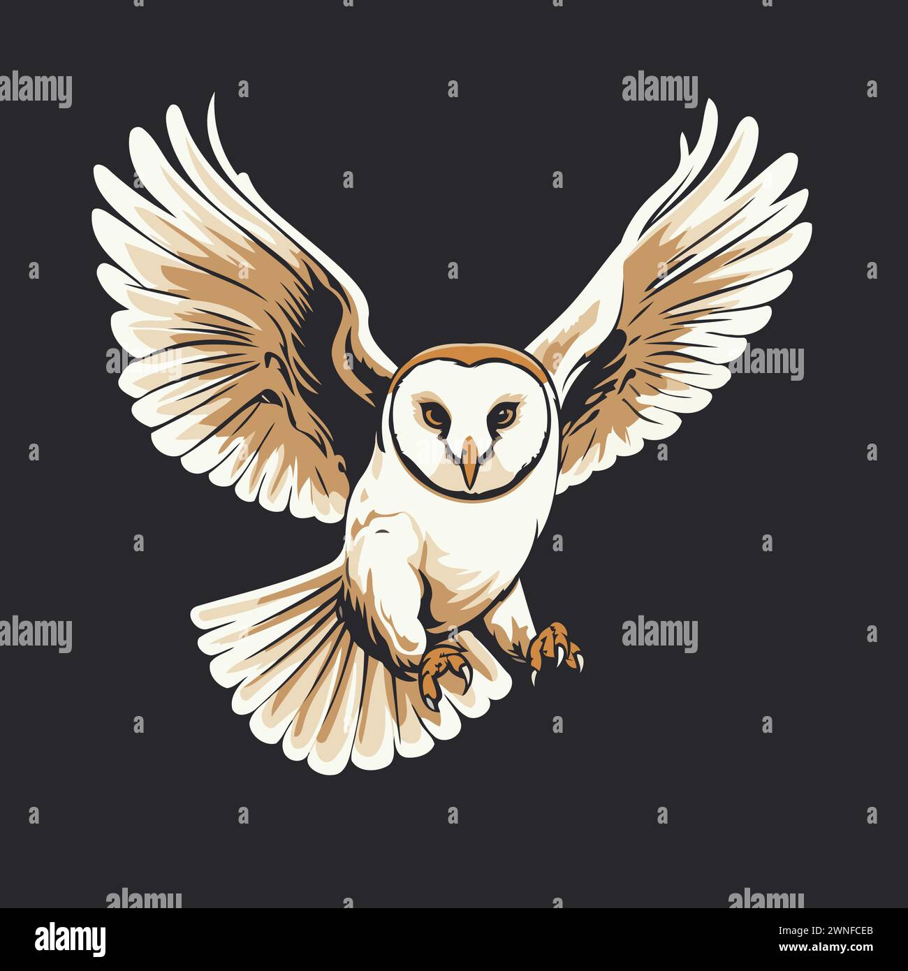 Owl with wings outstretched. Vector illustration on black background ...