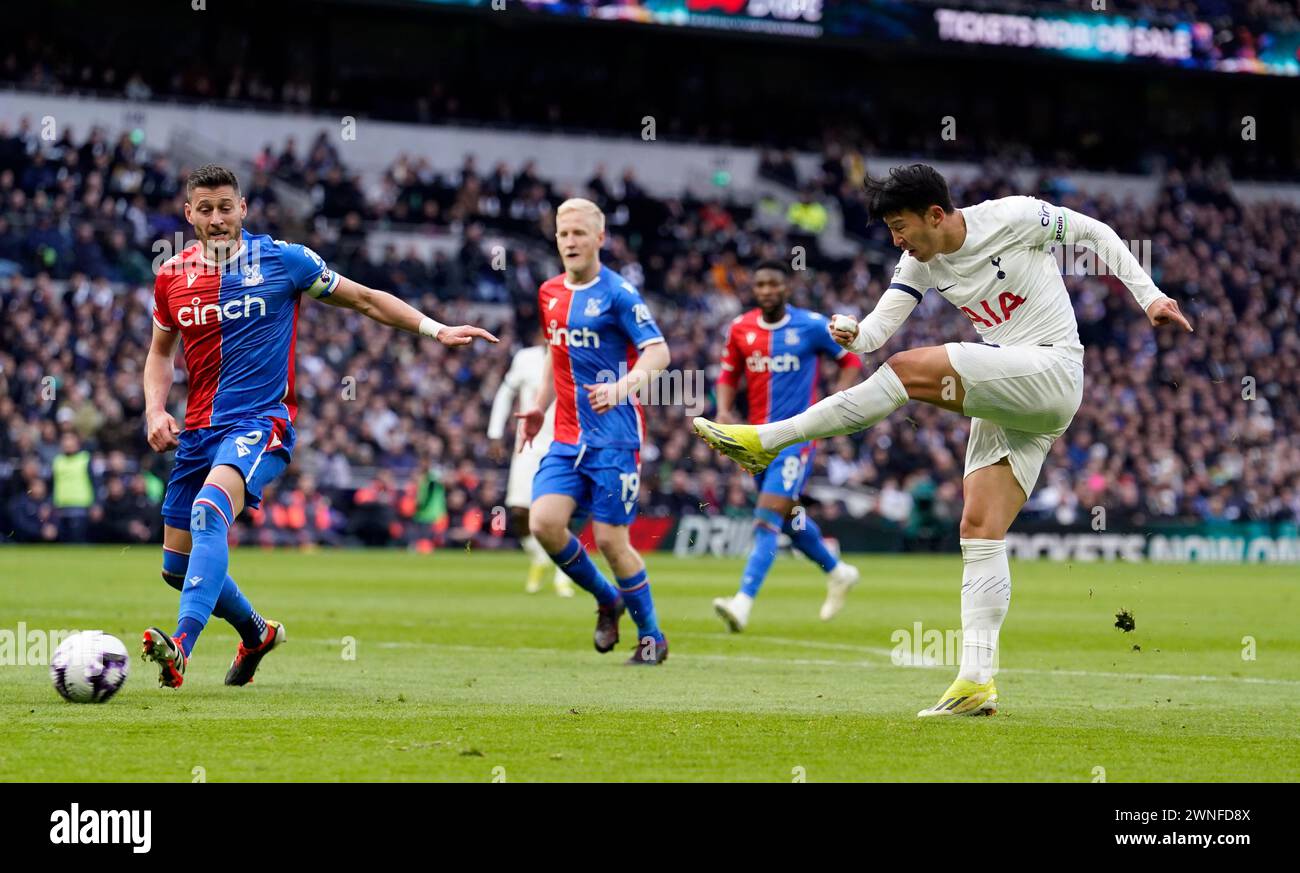 Tottenham Hotspur's Son Heung-Min shoots towards goal during the ...