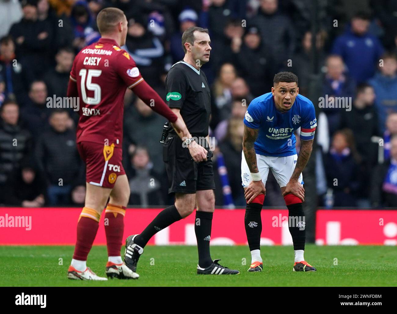 Rangers' James Tavernier (right) reacts after conceding a second goal ...