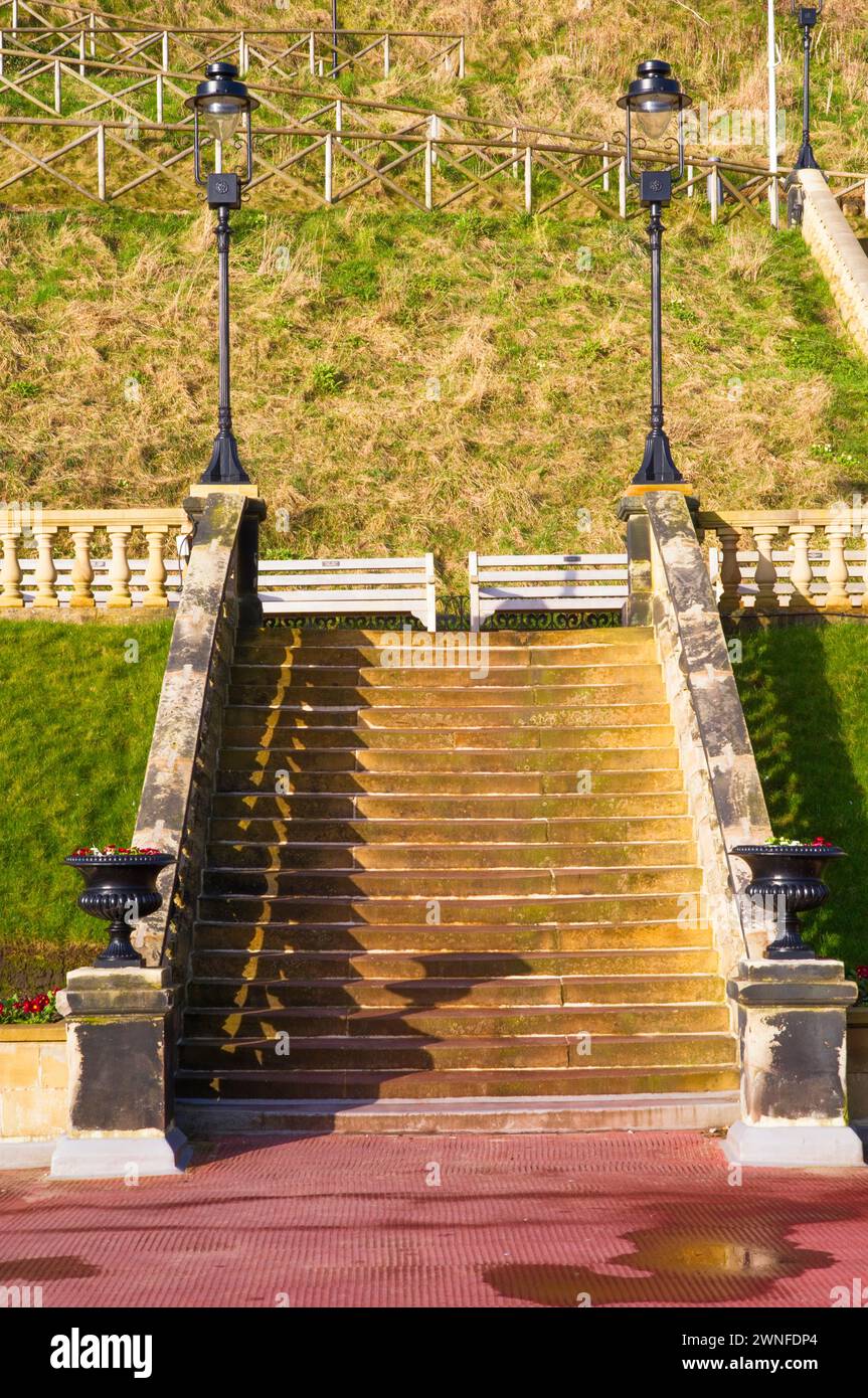 Steps leading up from the Spa building to the gardens in Scarborough ...