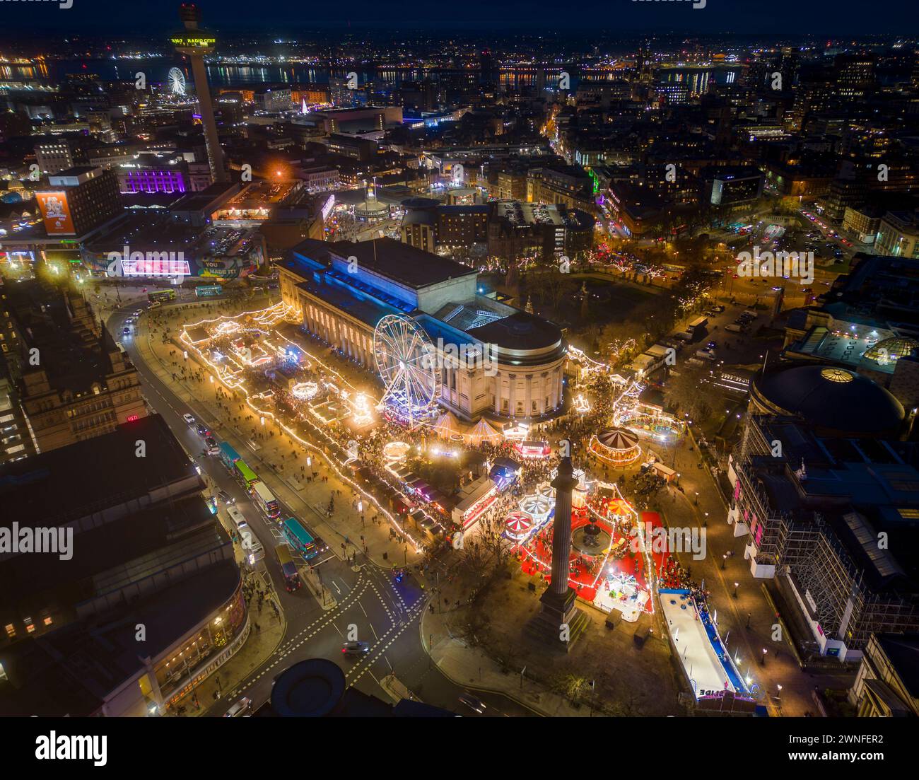 Aerial view of Liverpool Christmas Market at St George's Hall ...