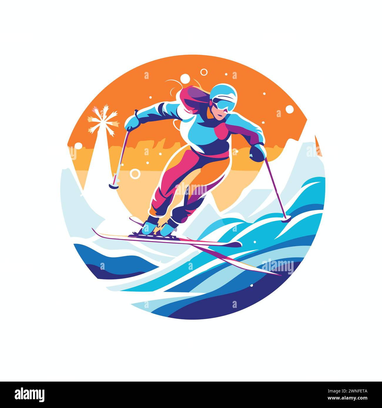 Female skier on a background of the sea. Vector illustration Stock ...
