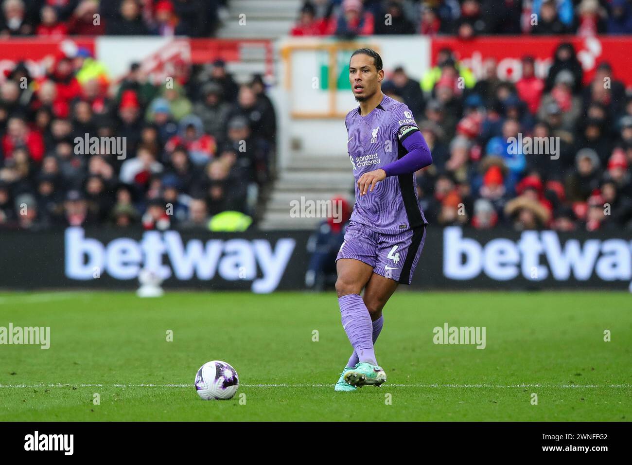 Virgil van Dijk of Liverpool passes the ball during the Premier League ...