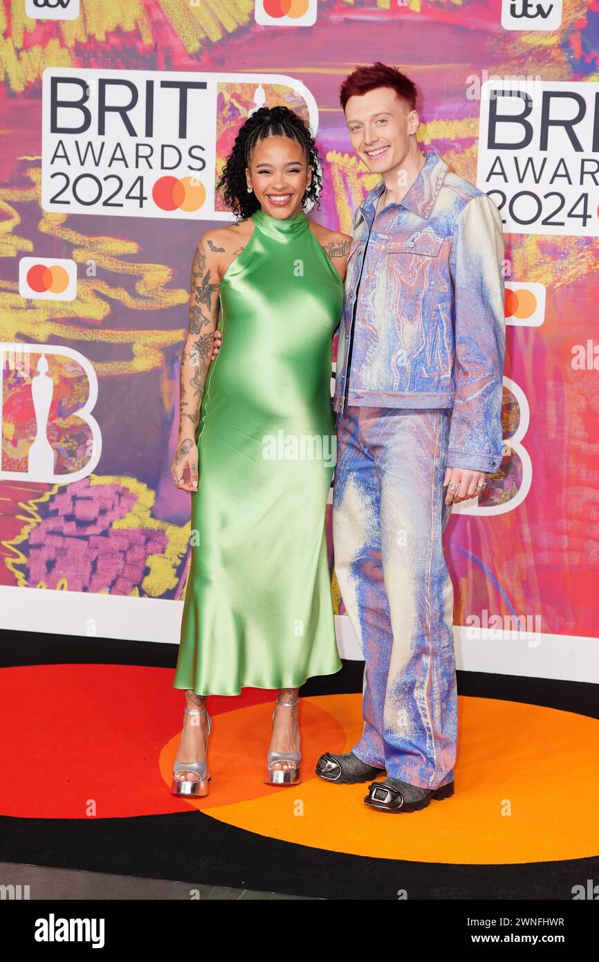 Yinka Bokinni and Jack Saunders attending the Brit Awards 2024 at the ...
