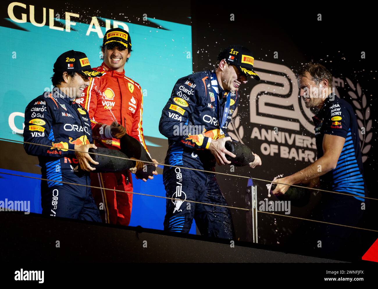 BAHRAIN - Sergio Perez (Red Bull Racing), Carlos Sainz (Ferrari) and ...