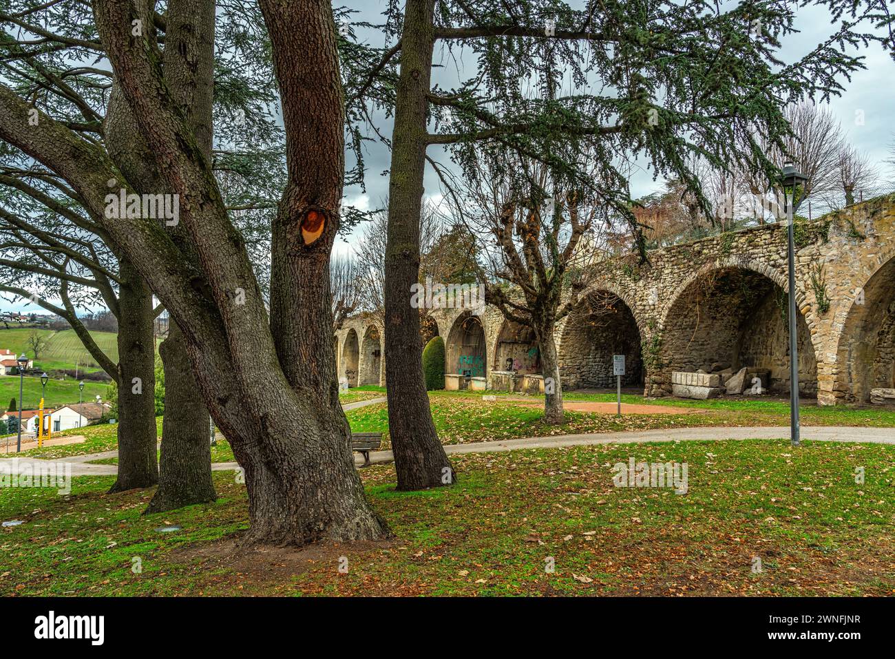 The buttresses that support the lawn and park of the castle of Roche-la ...