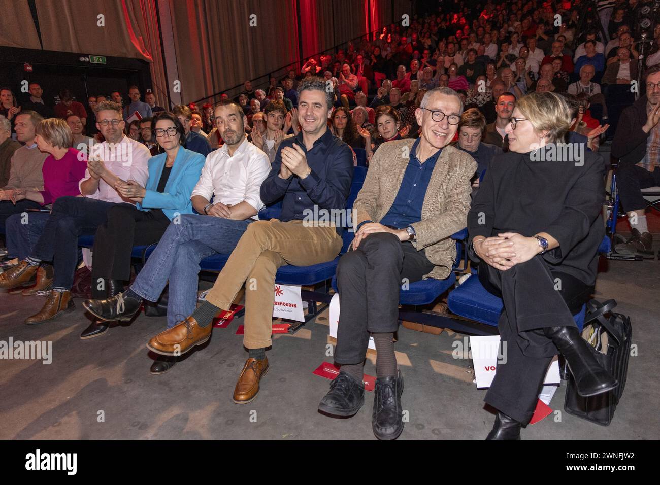 Brussels, Belgium. 02nd Mar, 2024. Vooruit's Bruno Tobback (C), Vooruit ...
