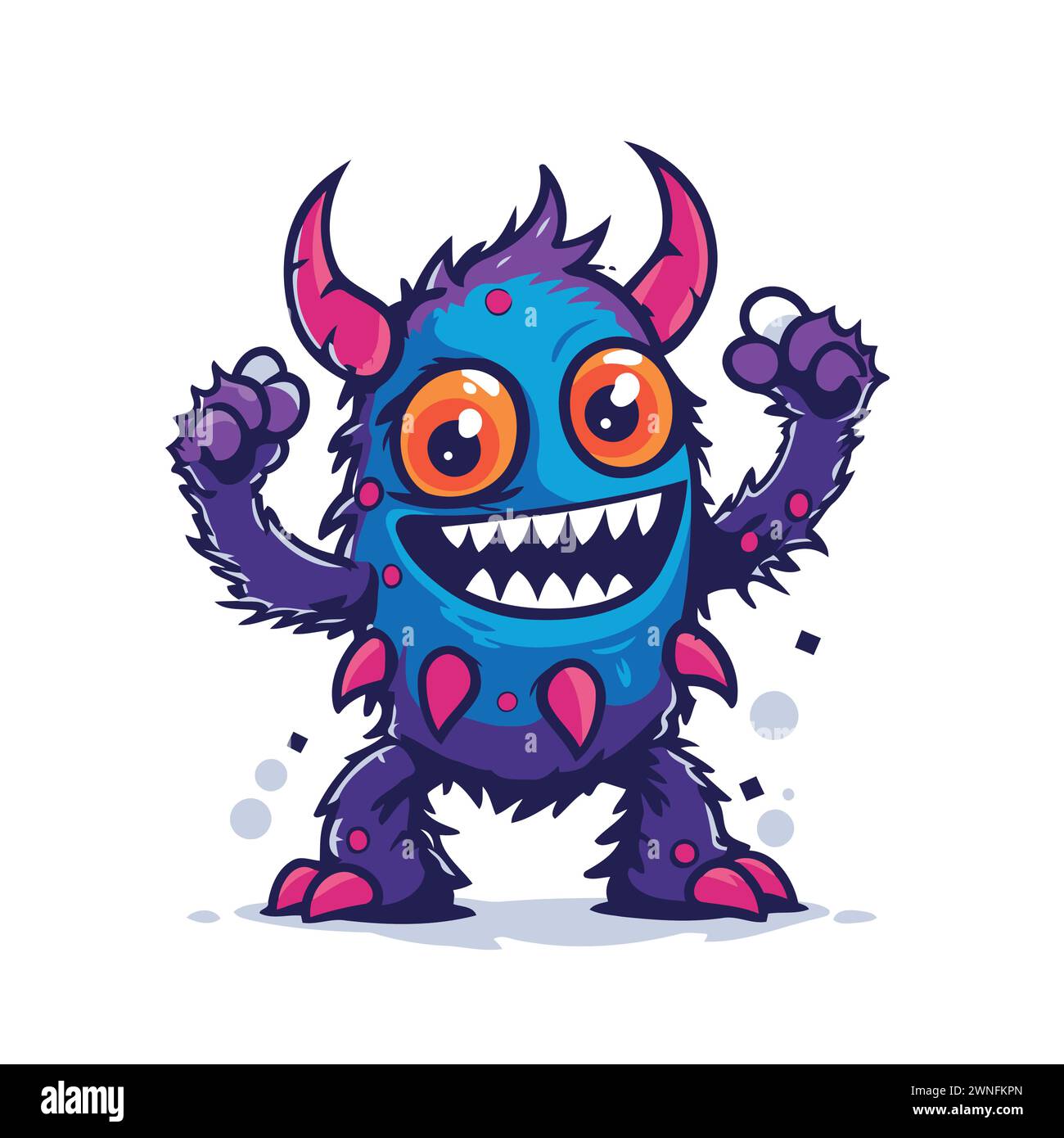Funny cartoon monster with horns. Vector illustration isolated on white ...