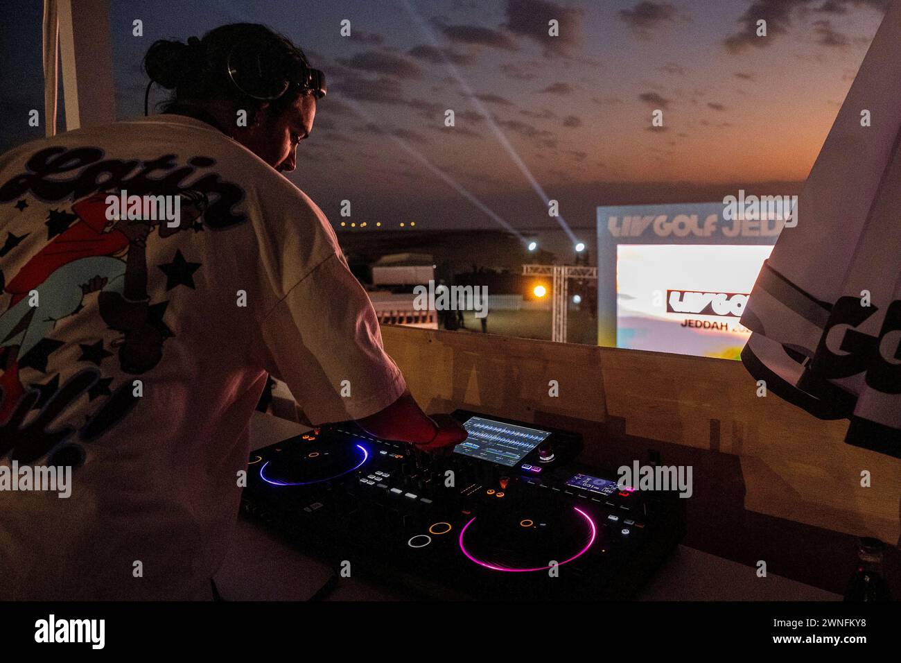 A general view of a DJ performing at the beach club after the second ...