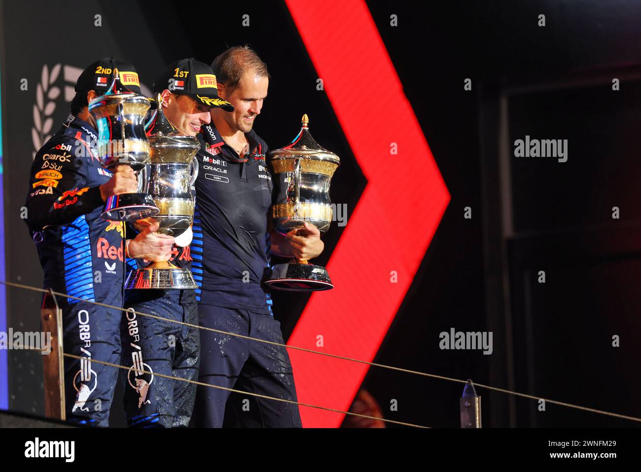 Sakhir, Bahrain. 02nd Mar, 2024. The podium (L to R): Sergio Perez (MEX ...