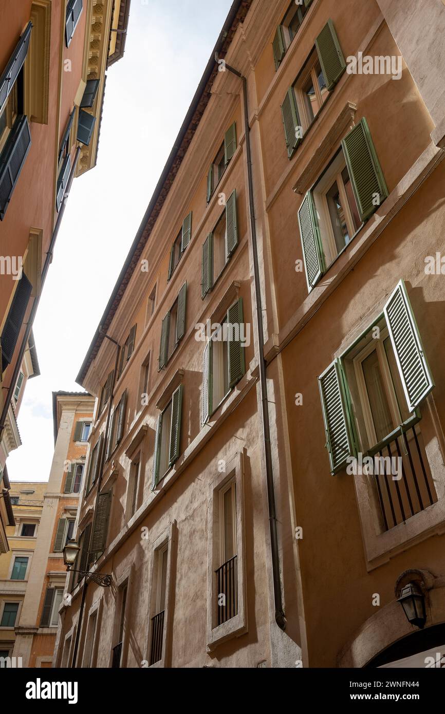 Residential building facade in downtown of Rome, Italy. Mediterranean ...