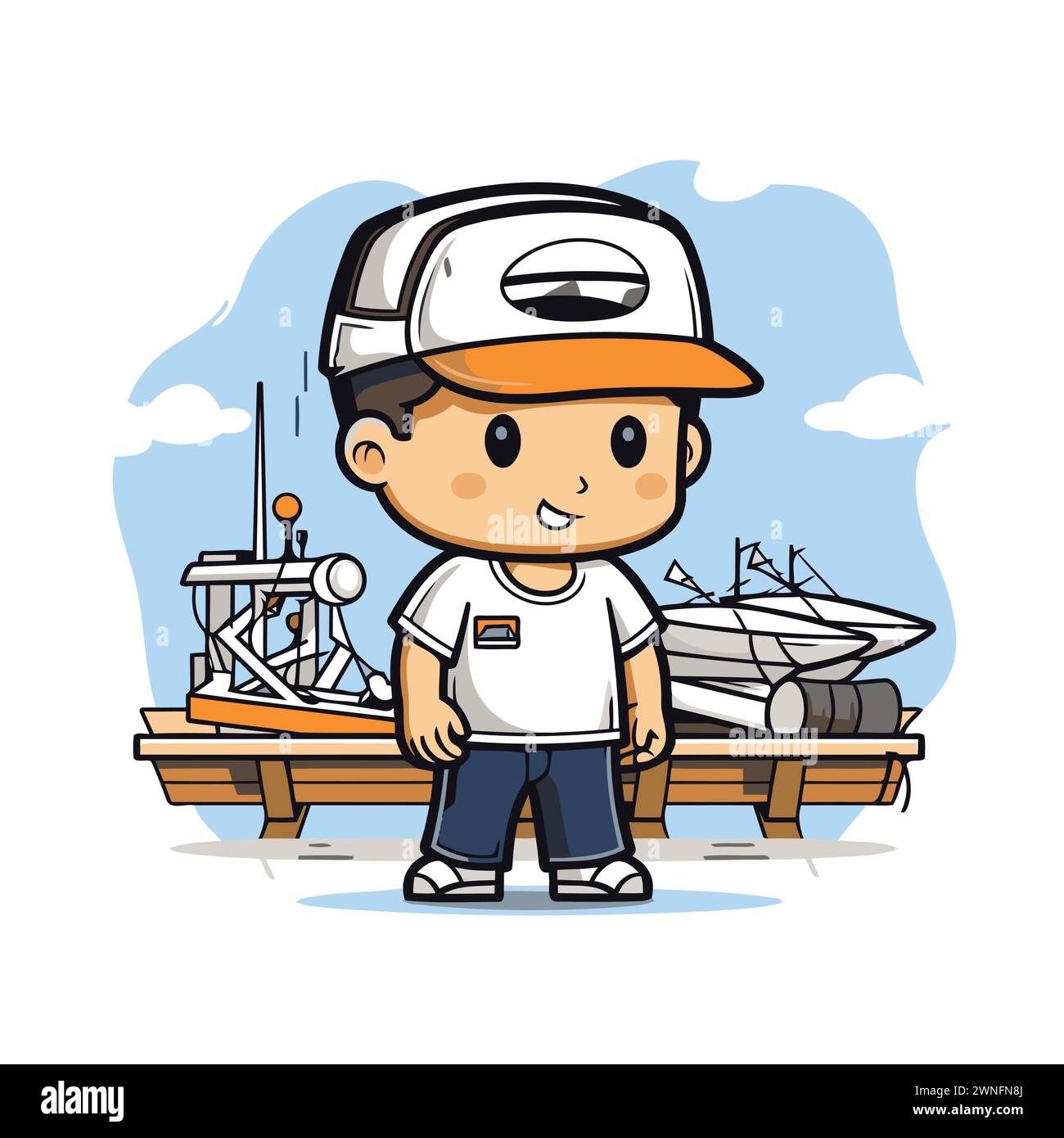 Boat on the pier Stock Vector Images - Alamy