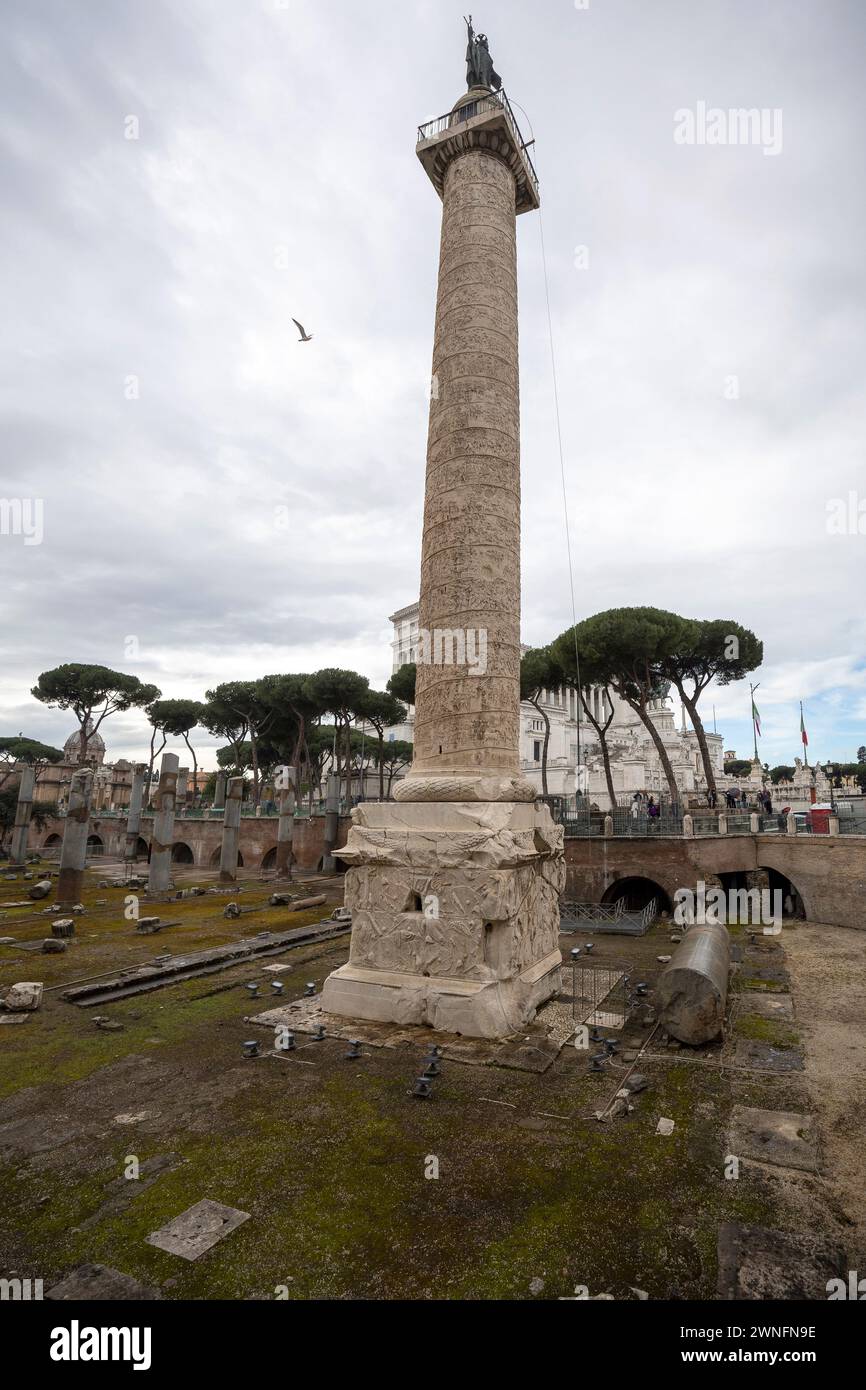 Rome, Italy - march 03, 2023 - Trajan's Column with a statue of St ...