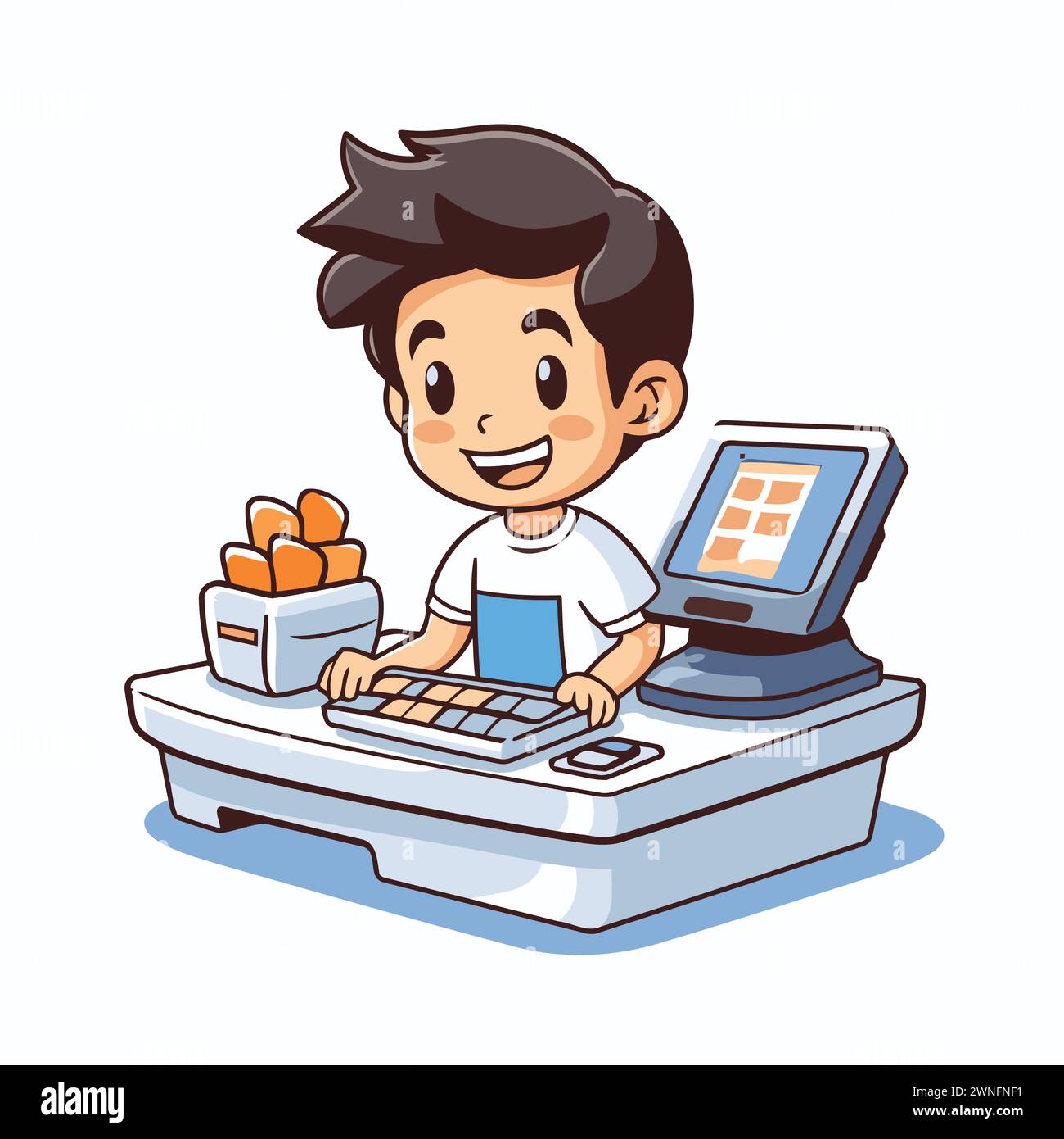 Boy using computer at home Stock Vector Images - Alamy