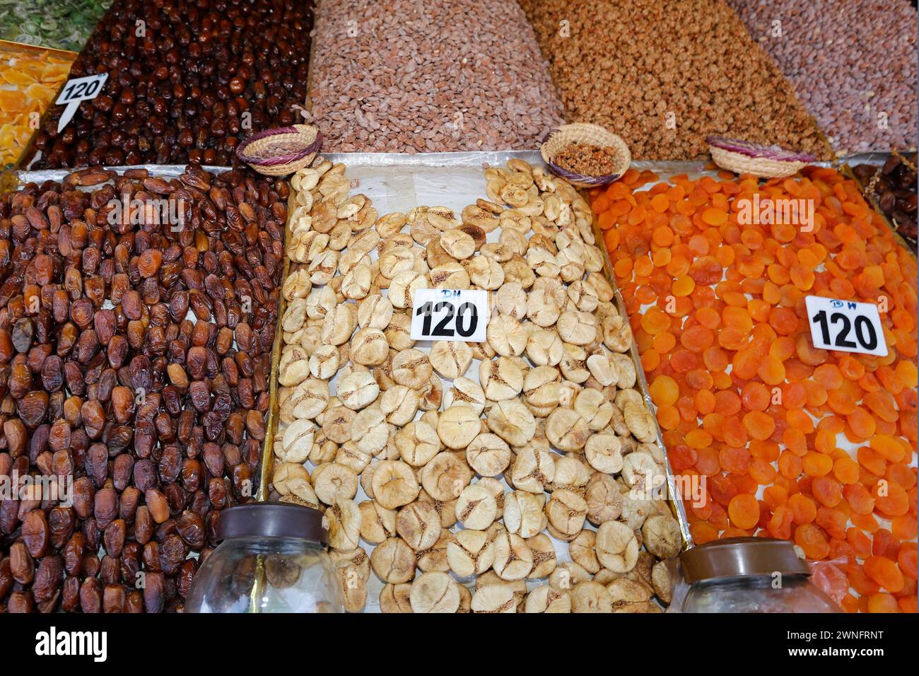 Street food stall with fruits in Marrakesh,Morocco Jema El Fna market ...