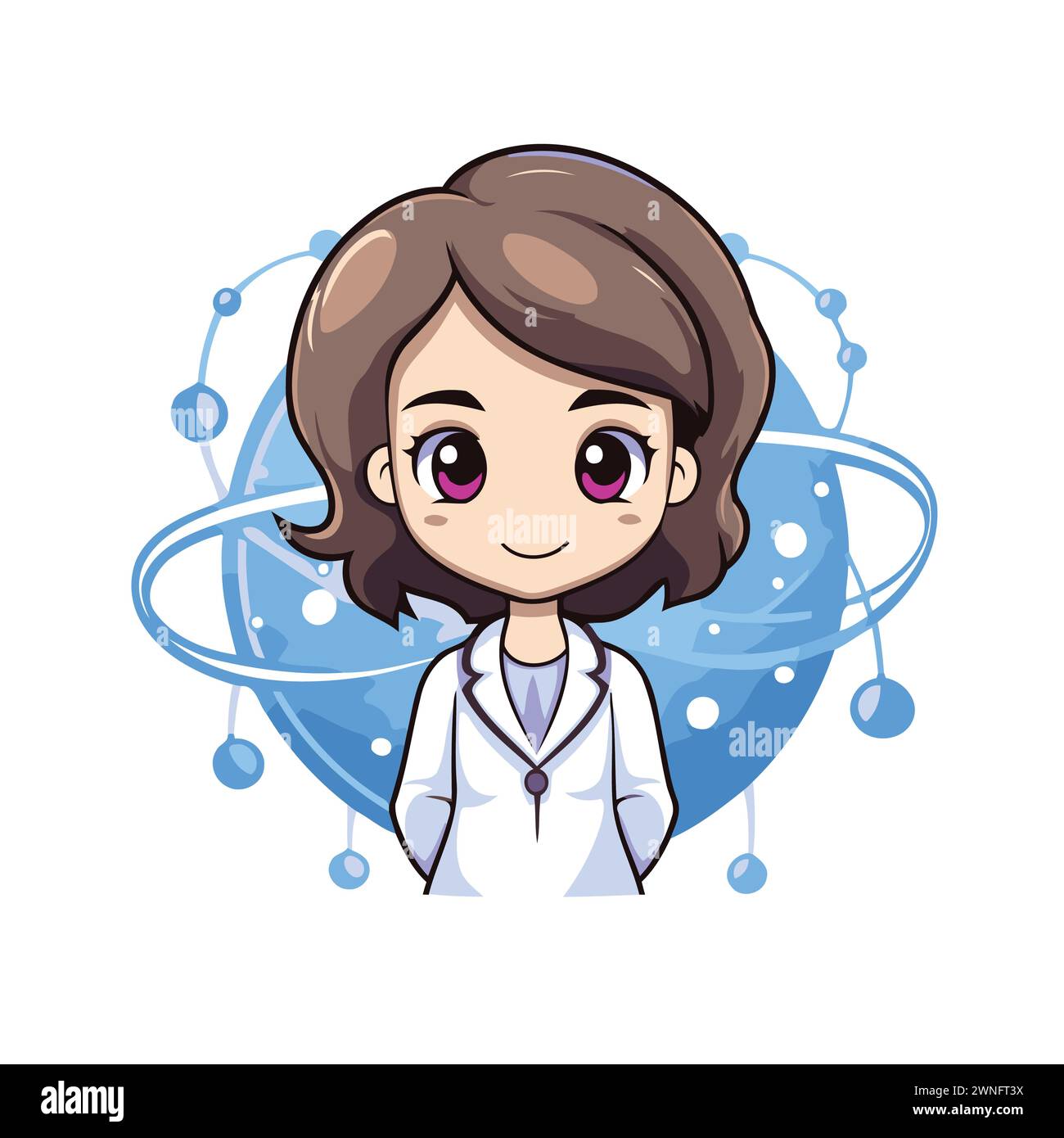 cute little girl with science icon over white background. colorful ...