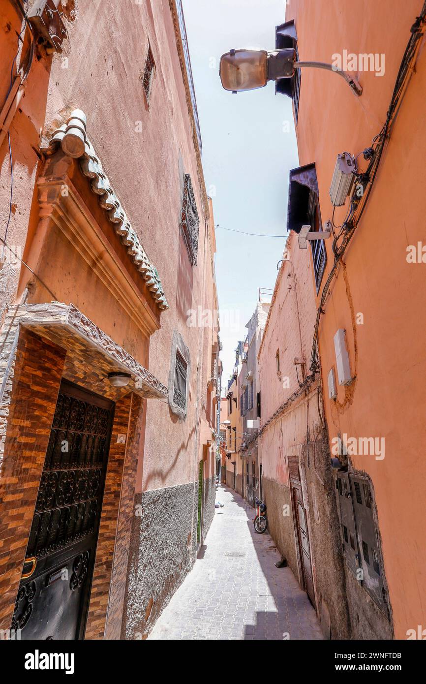 Colorful ancient old and narrow street in Medina, Marrakech, Morocco ...
