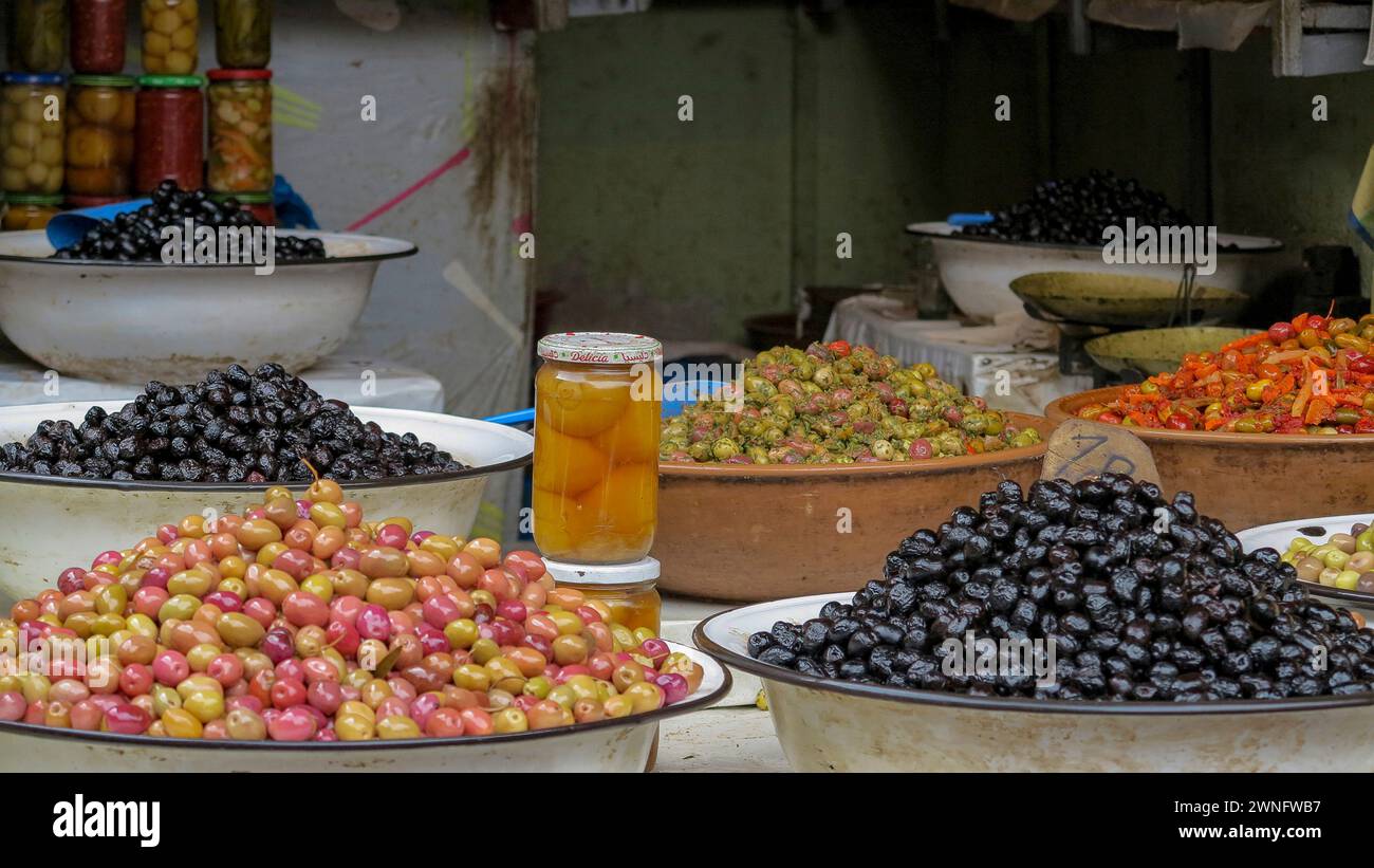 olives to sale on Jemaa el-Fnaa is a square and market place in ...
