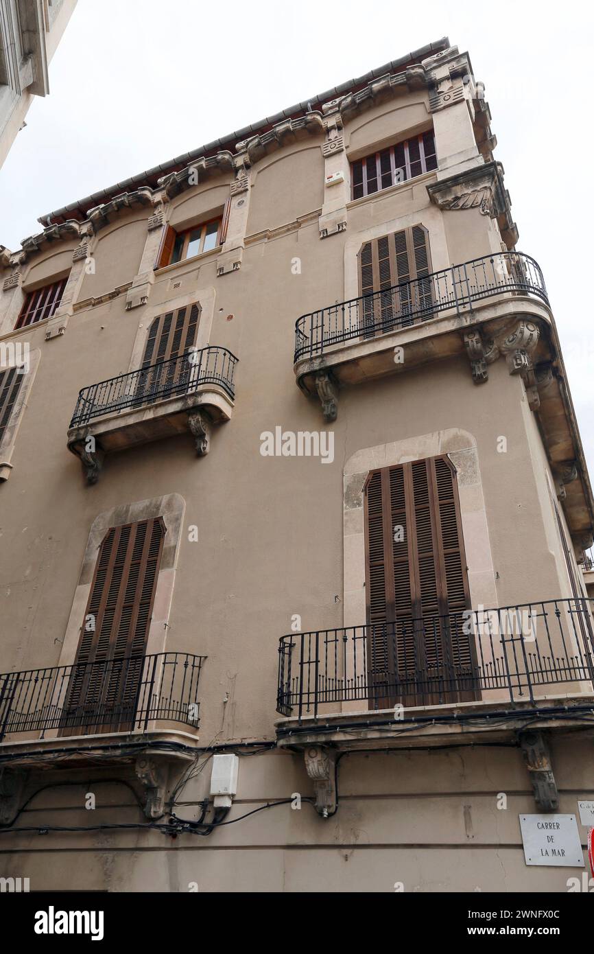 traditional architecture in streets and houses, Palma de Mallorca. The ...