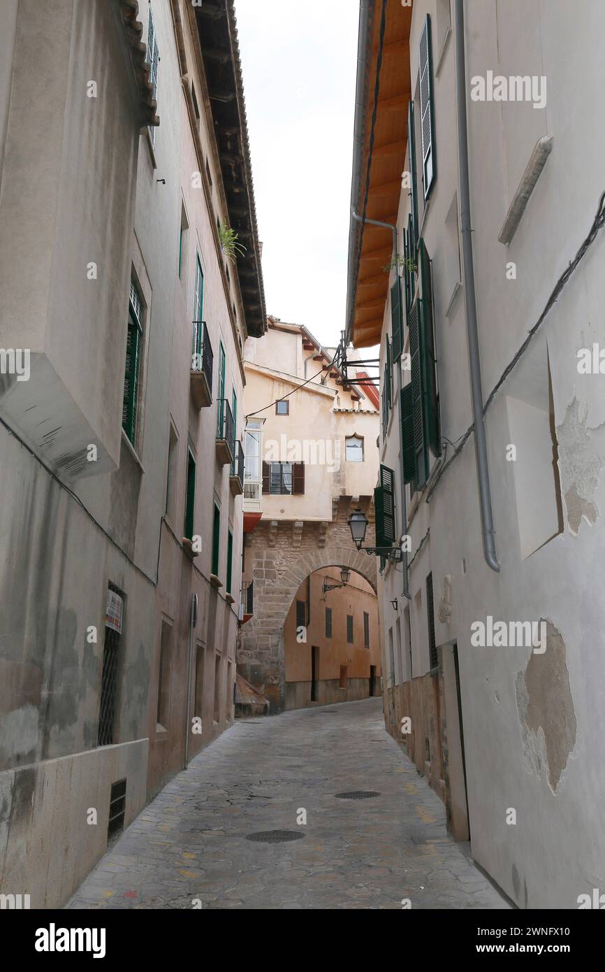 traditional architecture in streets and houses, Palma de Mallorca. The ...