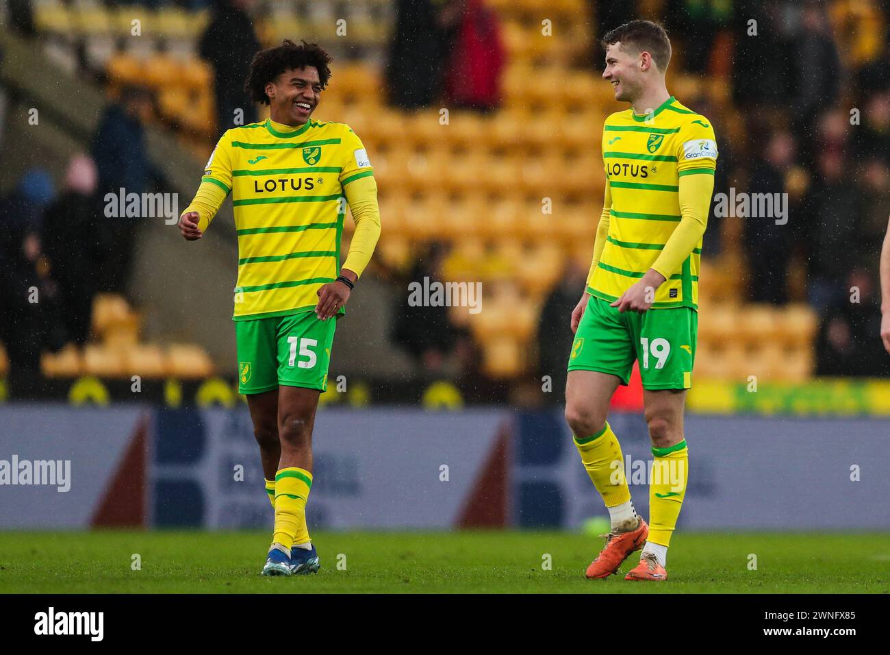 Norwich City's Sam McCallum (left) and Norwich City's Jacob Lungi ...