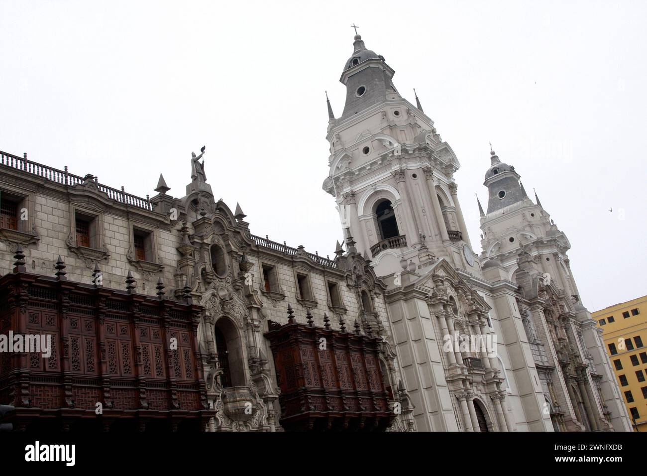 The Basilica Cathedral of Lima on Plaza Mayor or Plaza de Armas ...