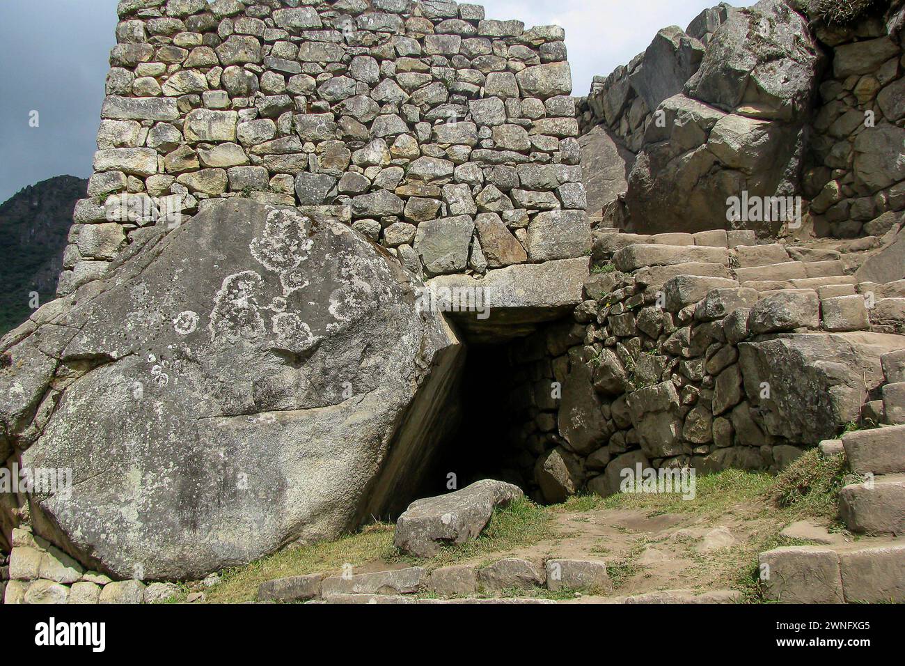 Detail of the ancient Inca City of Machu Picchu. The 15-th century Inca ...