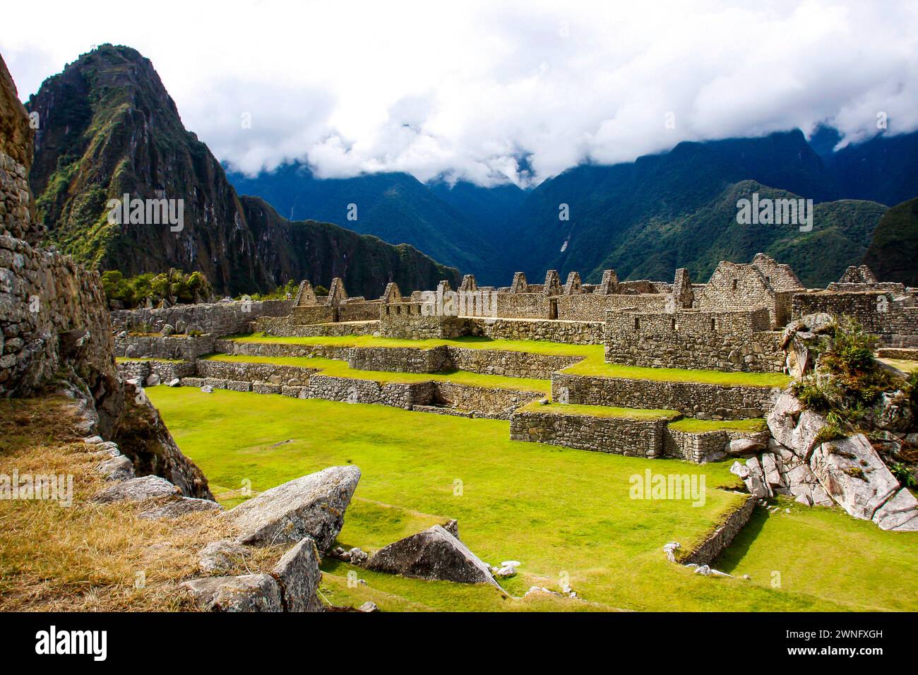 View of the ancient Inca City of Machu Picchu. The 15-th century Inca ...