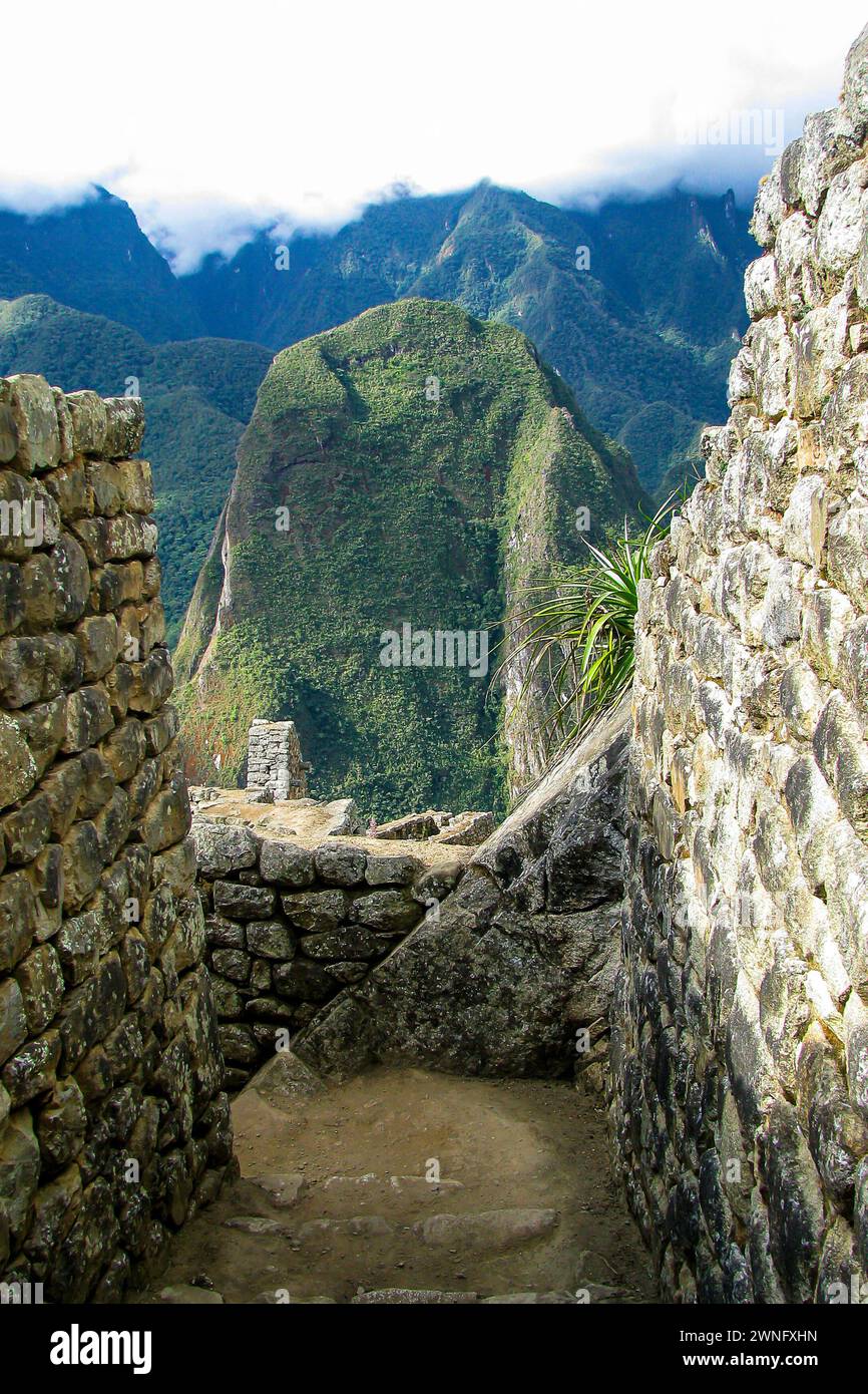 Detail of the ancient Inca City of Machu Picchu. The 15-th century Inca ...