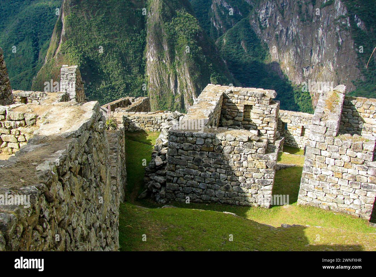 Detail of the ancient Inca City of Machu Picchu. The 15-th century Inca ...