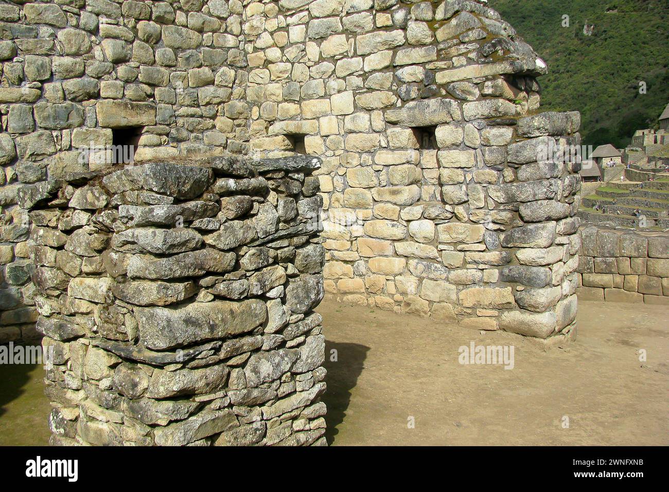 Detail of the ancient Inca City of Machu Picchu. The 15-th century Inca ...