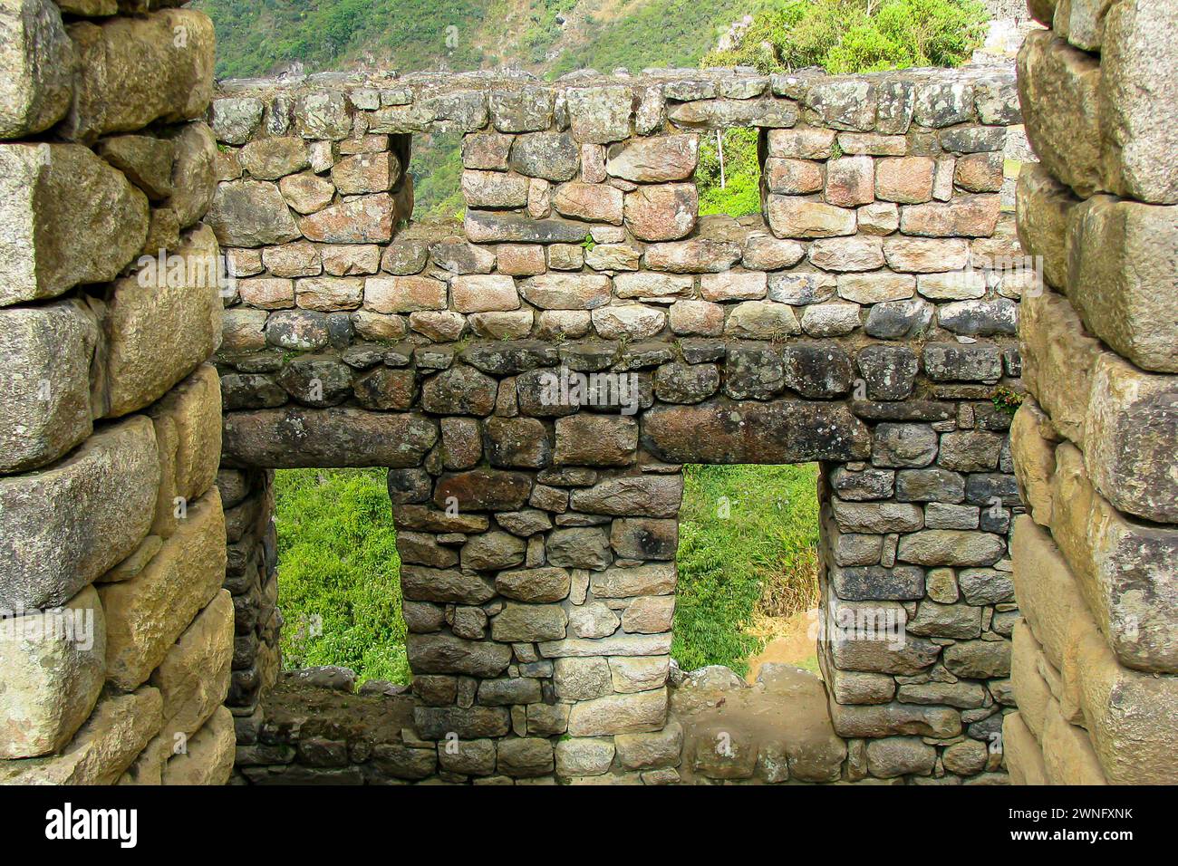 Detail of the ancient Inca City of Machu Picchu. The 15-th century Inca ...