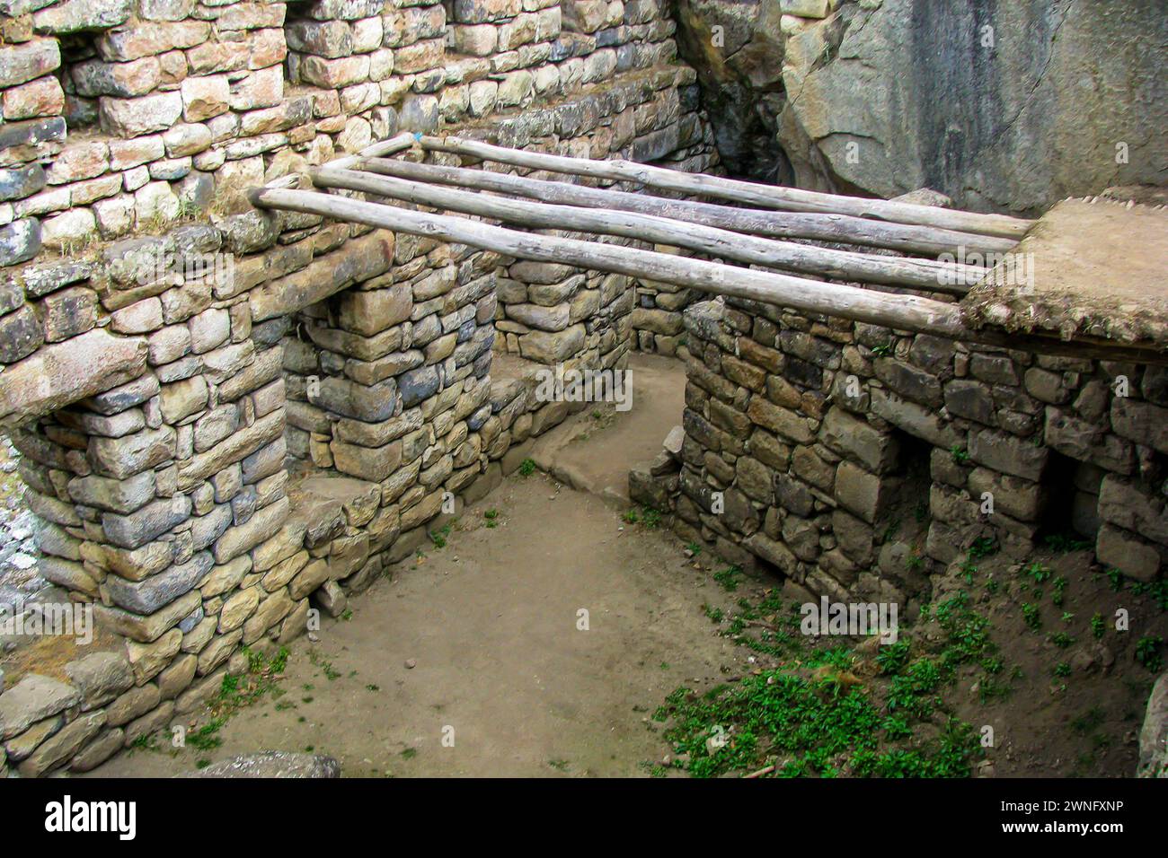 Detail of the ancient Inca City of Machu Picchu. The 15-th century Inca ...