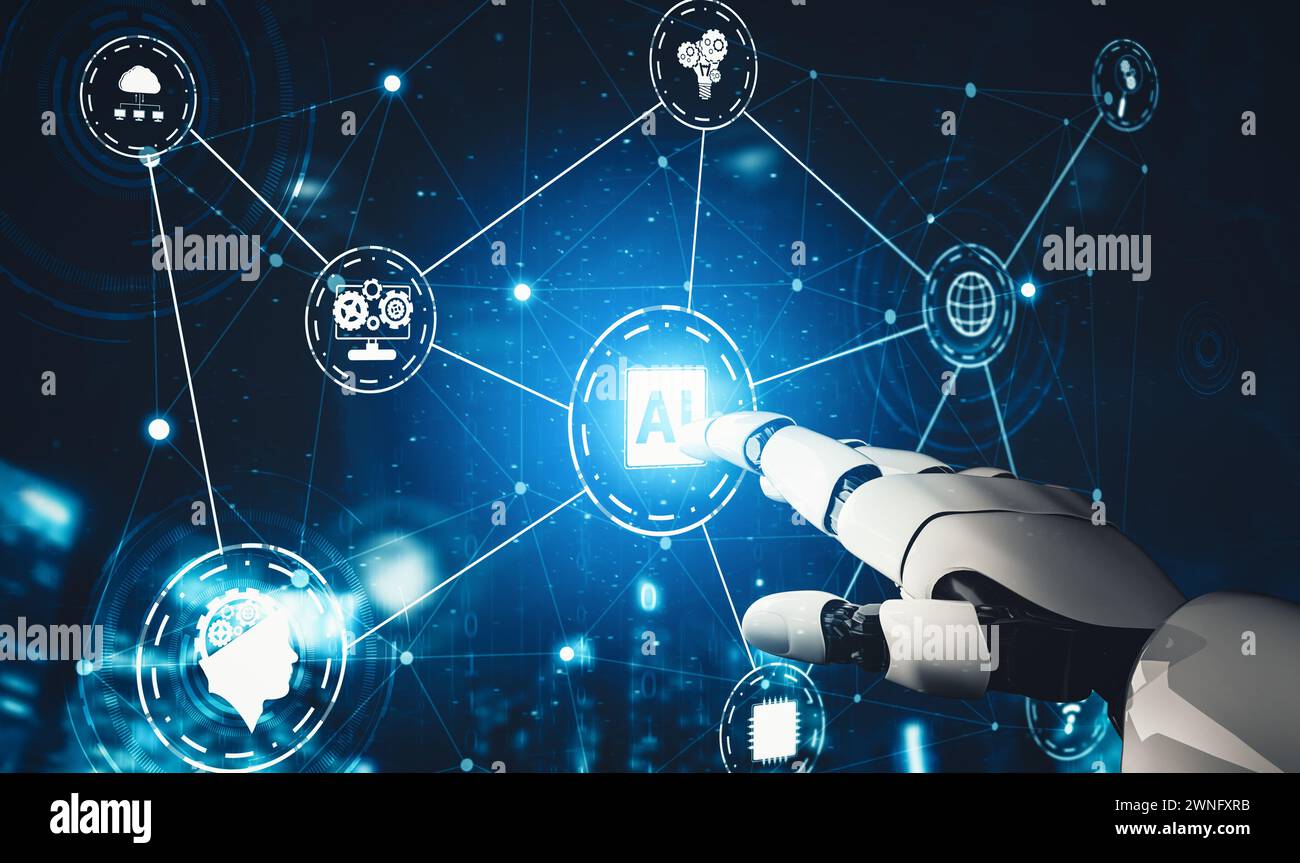 XAI 3D rendering futuristic droid robot technology development, artificial intelligence AI, and ...