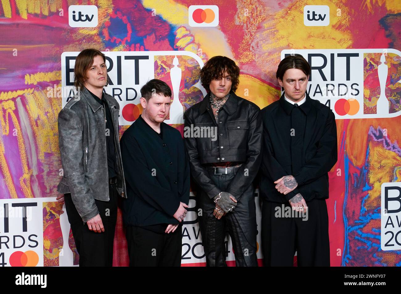 Matt Kean, from left Lee Malia, Oliver Sykes and Mat Nicholls of 'Bring Me The Horizon' pose for ...