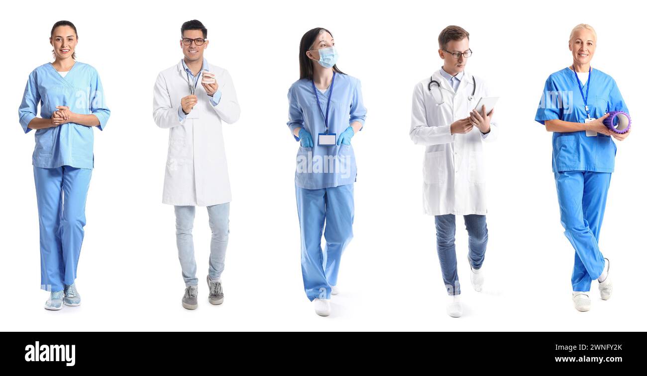 Set of different doctors on white background Stock Photo - Alamy