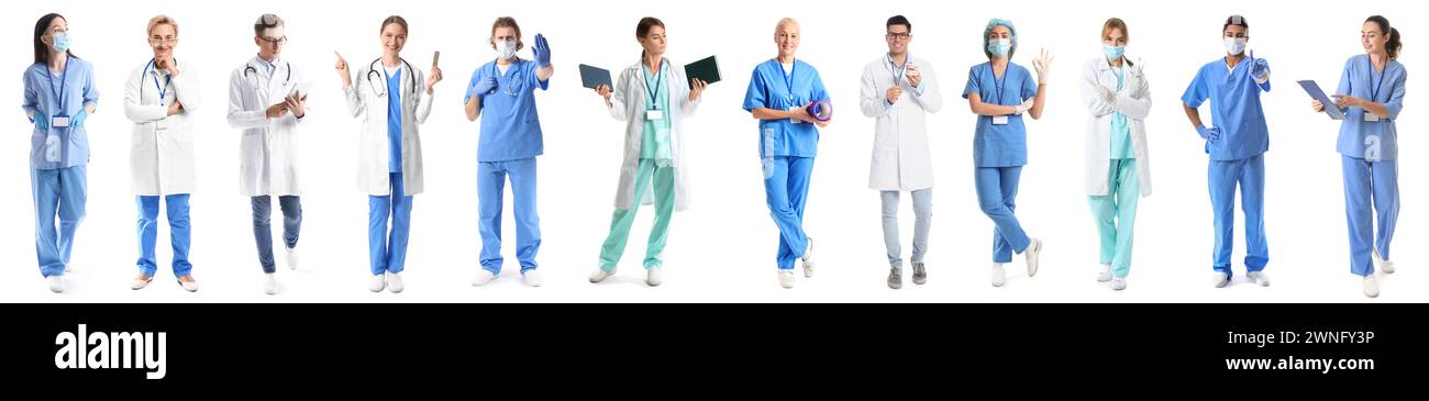 Collage of different doctors on white background Stock Photo - Alamy